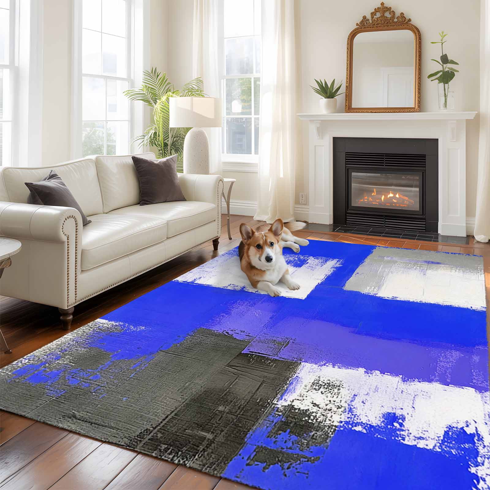 Blue Gray Large Area Rugs 8x10 ft Graffiti Art Abstract Geometric Color ...