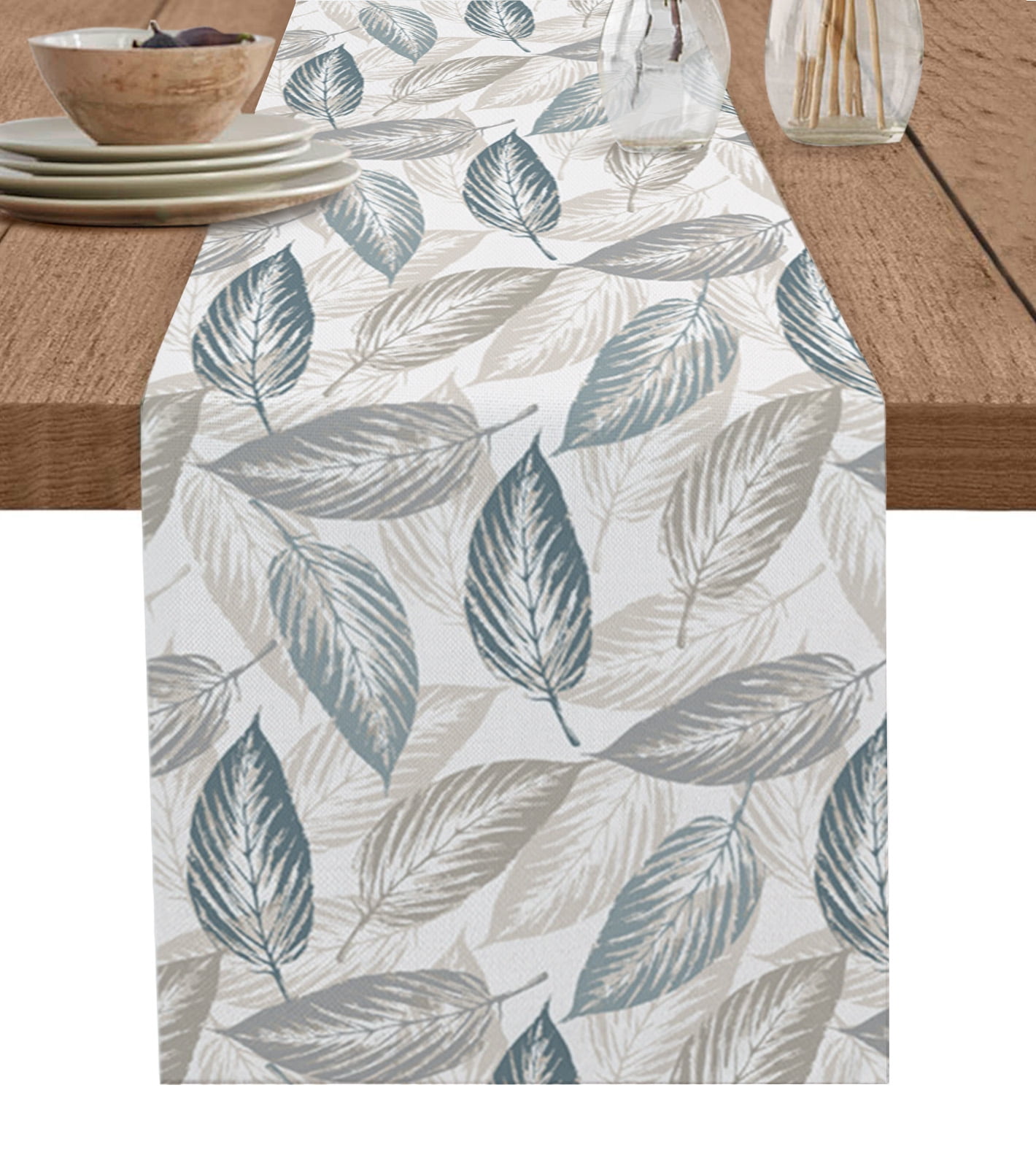 Blue Gray Leaf Texture Table Runner ration Home r Dinner Table ration Table r - Walmart.com