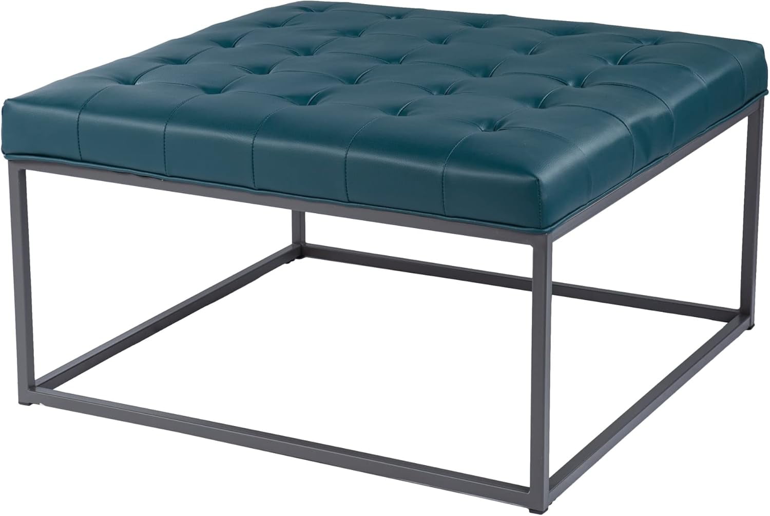 Blue Gray Leather Upholstered Cocktail Ottoman Footrest Stool, Compact ...