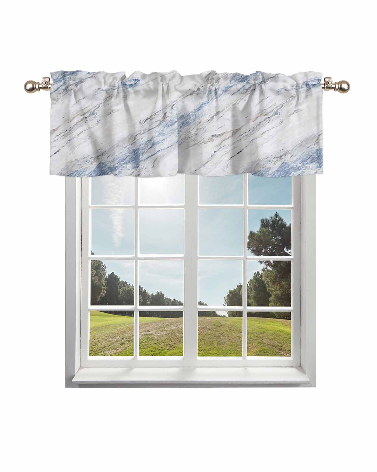 Blue Gray Marble Curtain Valances for Window, Farmhouse Window Valance ...