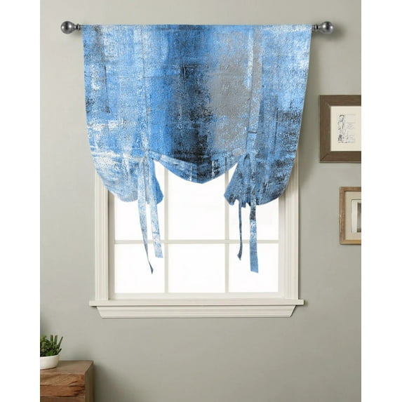 Blue Gray Oil Painting Texture Paint Kitchen Short Window Curtain ...