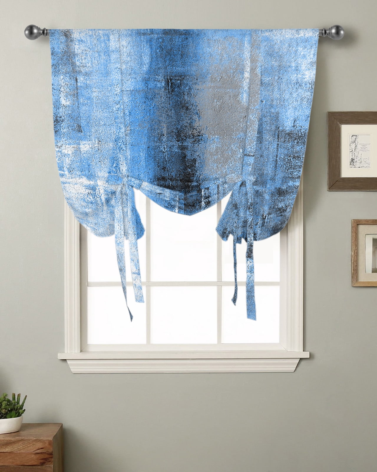 Blue Gray Oil Painting Texture Paint Kitchen Short Window Curtain ...