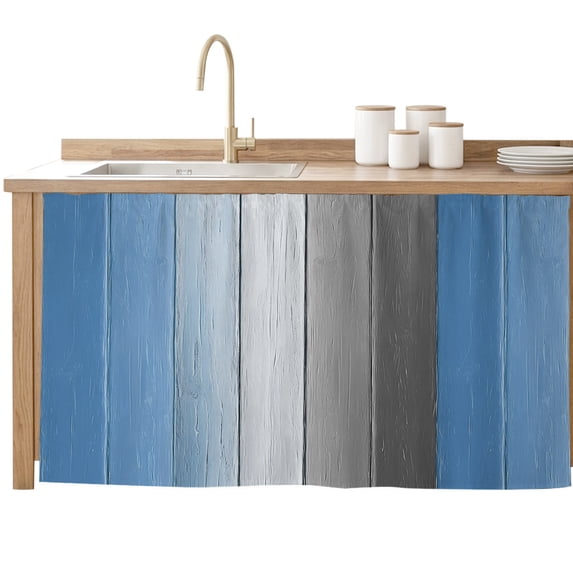 Blue Gray Ombre Cabinet Curtains 32"W x 55"L, Dustproof Sink Skirt ...