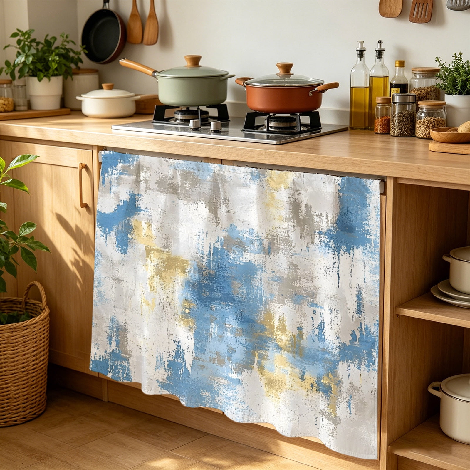 Blue Gray Ombre Cabinet Curtains 35''x35'', Vintage Abstract Art Oil ...
