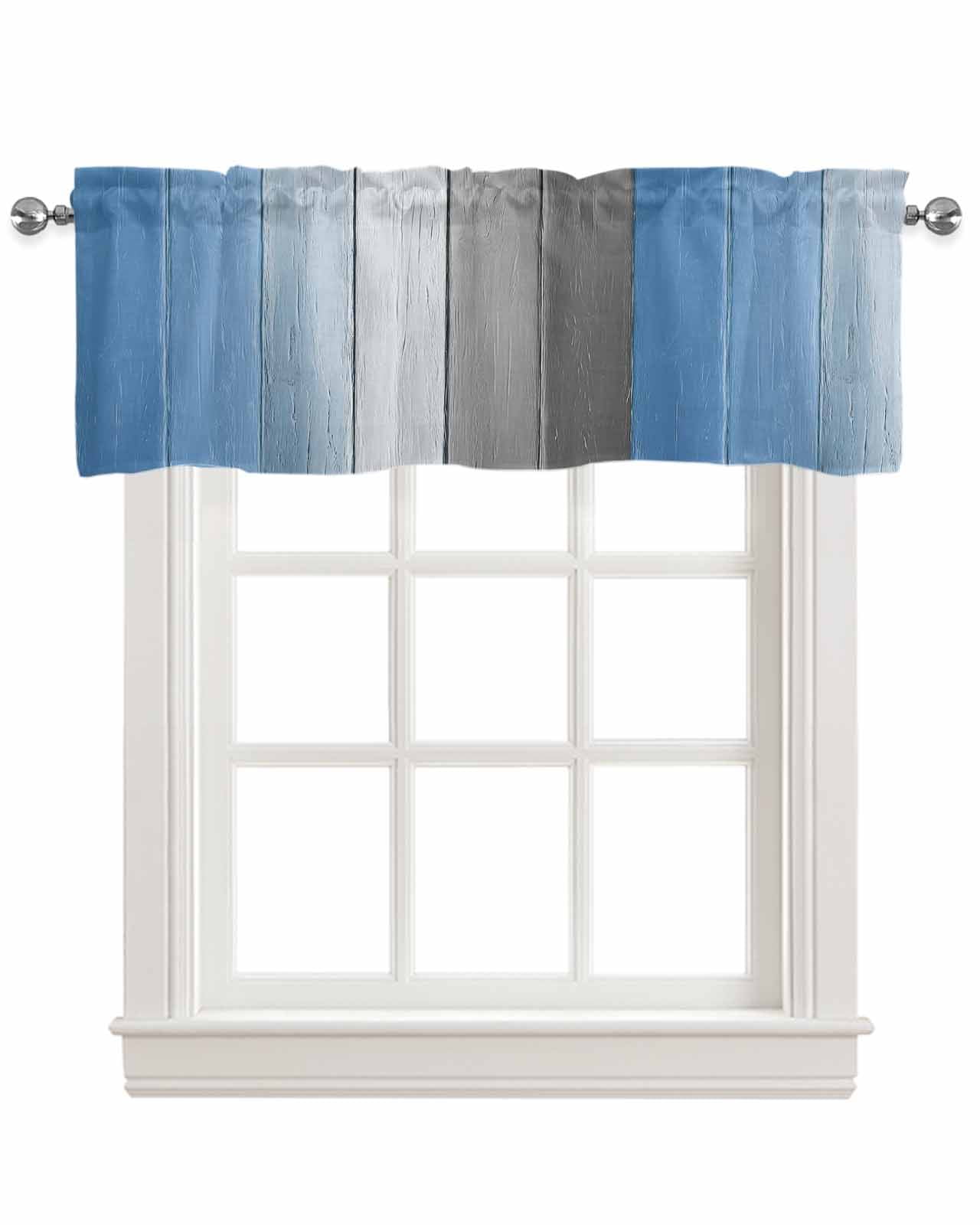 Blue Gray Ombre Kitchen Valances for Windows Farmhouse Linen Window ...