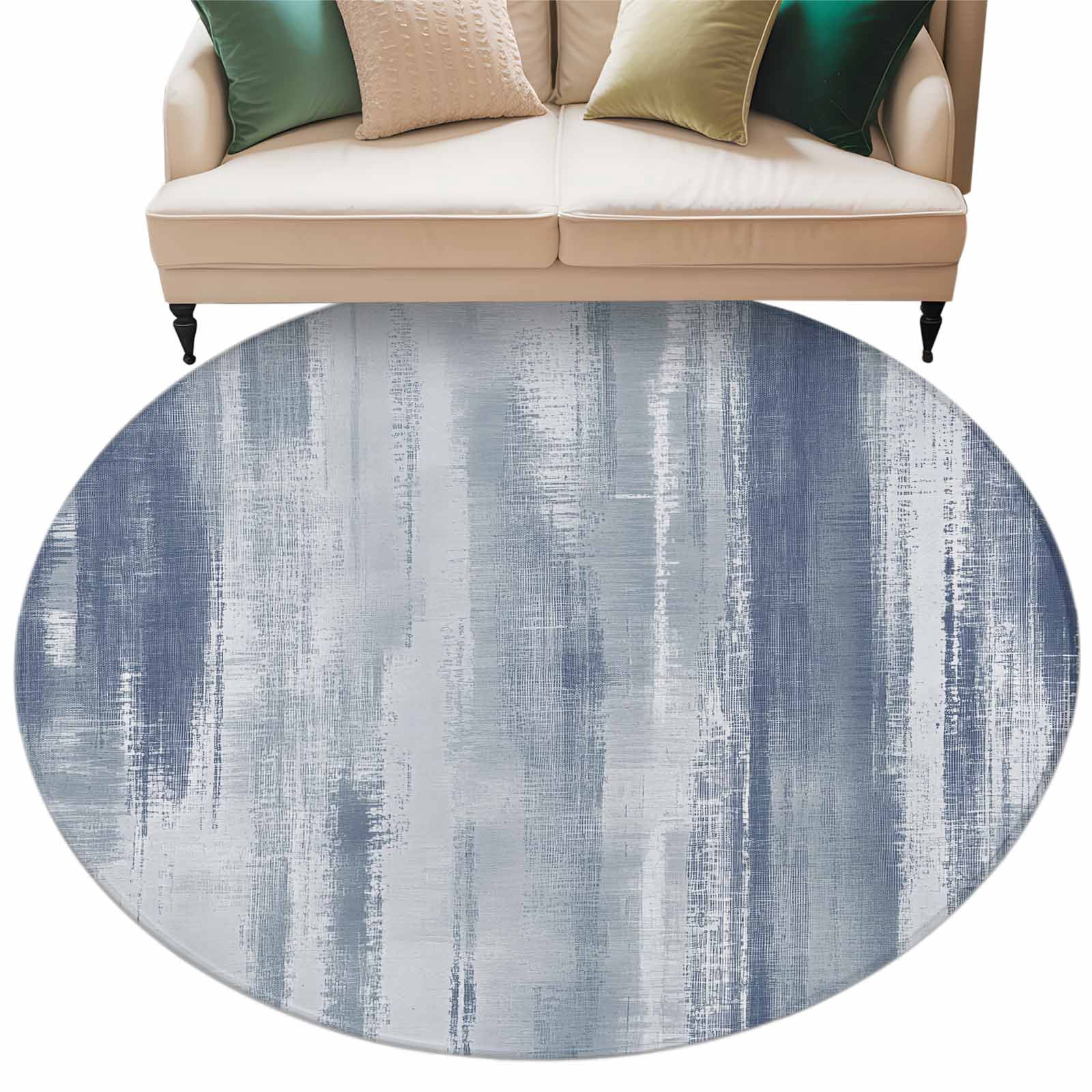 Blue Gray Ombre Round Rug 6ft Washable Circle Kitchen Rugs Non Slip ...