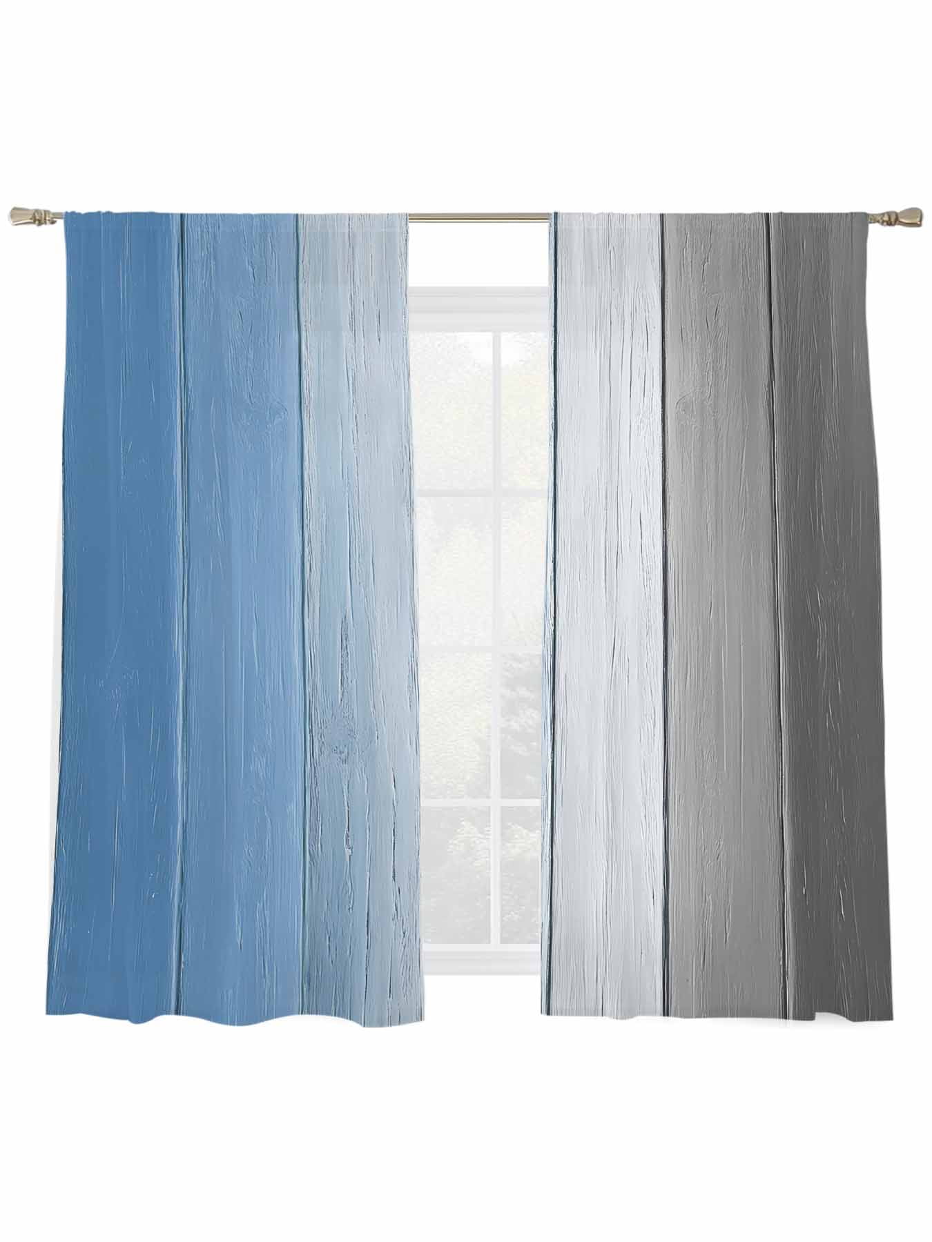 Blue Gray Ombre Sheer Curtains 63 Inch Length 2 Panels Set, Semi Transparent Voile Rod Pocket ...