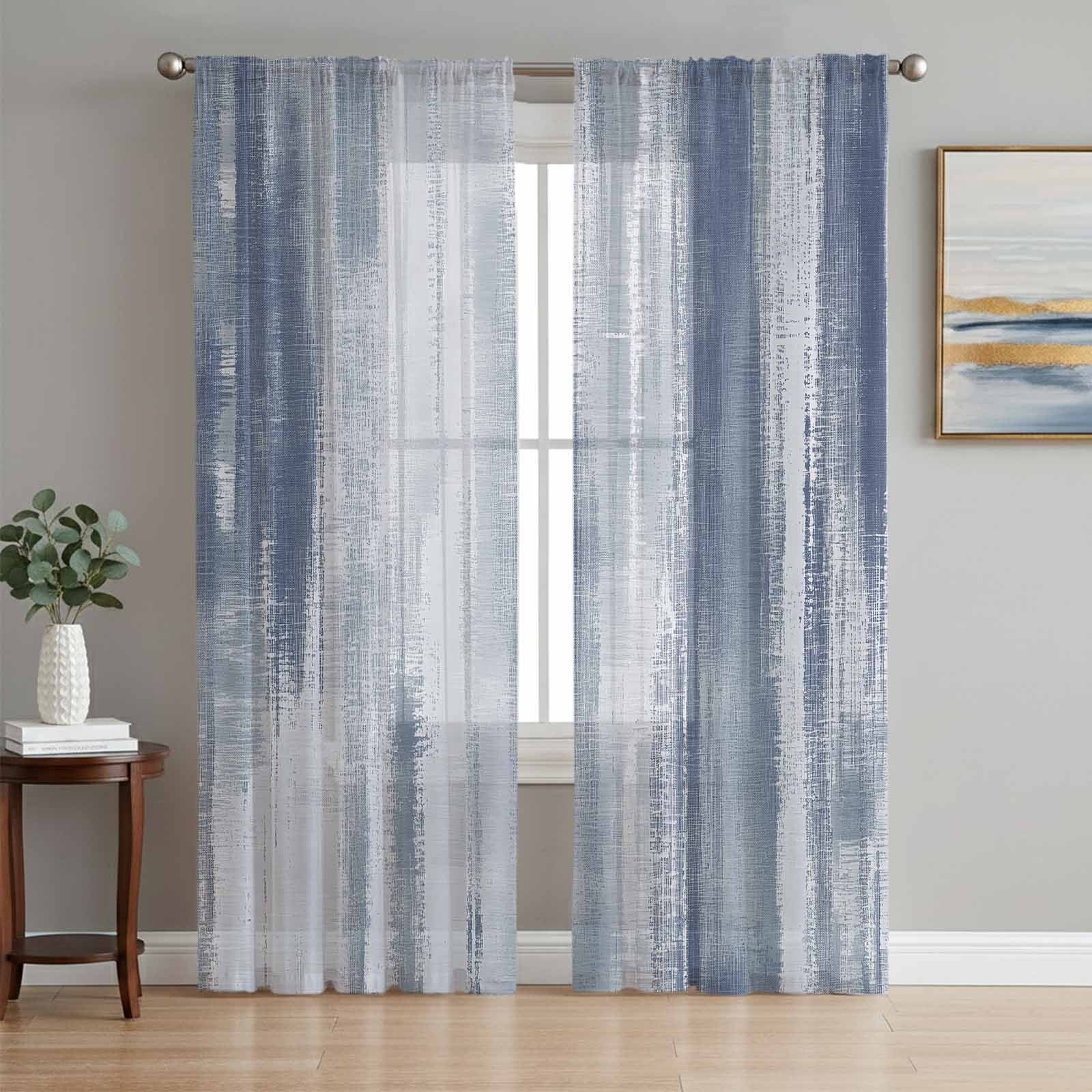 Blue Gray Ombre Sheer Curtains for Living Room Bedroom Modern Abstract ...