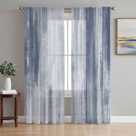 Blue Gray Ombre Sheer Curtains for Living Room Bedroom Modern Abstract ...