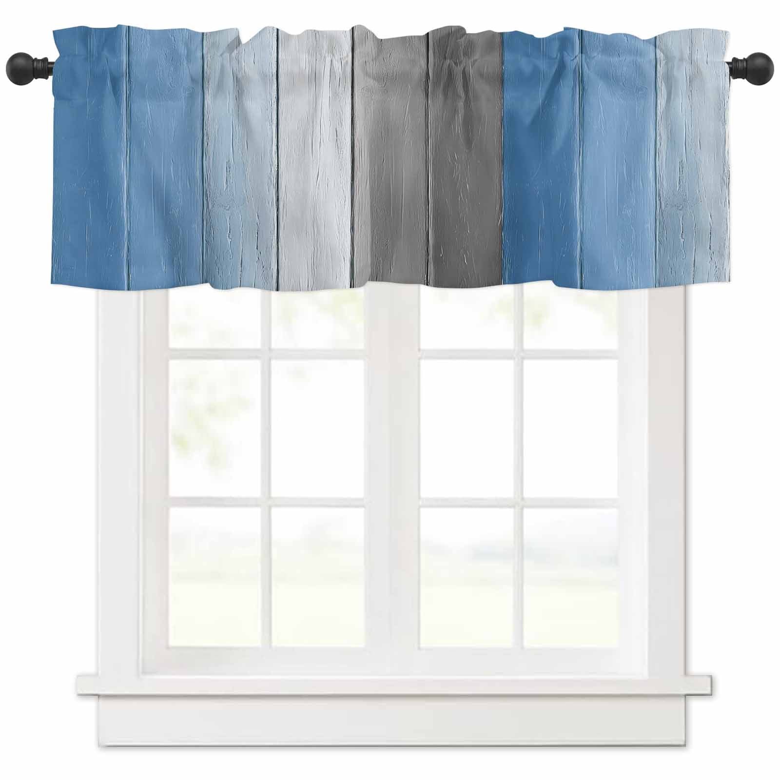 Blue Gray Ombre Valances for Windows Farmhouse Kitchen Curtains ...