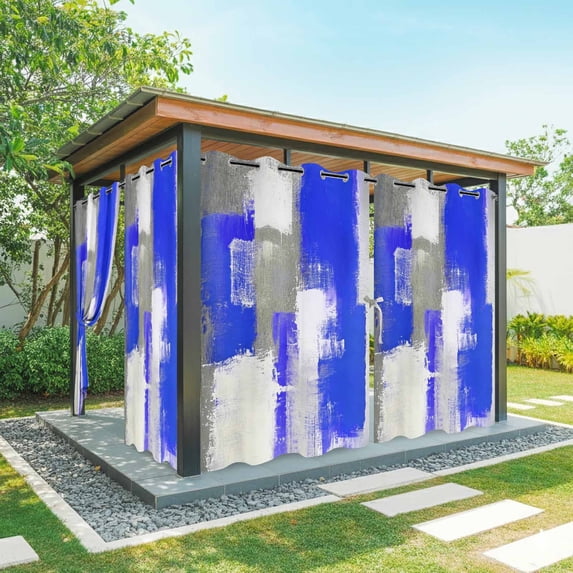 Blue Gray Outdoor Curtains, Graffiti Abstract Geometric Color Blocks ...