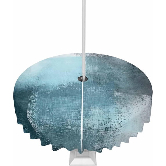 Blue Gray Outdoor Tablecloth with Umbrella Hole Round, Retro Abstract ...