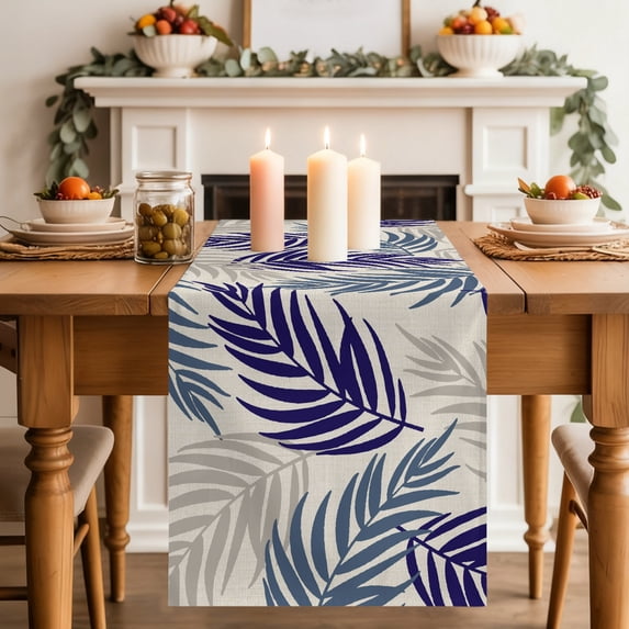 Blue Gray Palm Leaf Table Runner, Country Vintage Minimalist Botanical ...