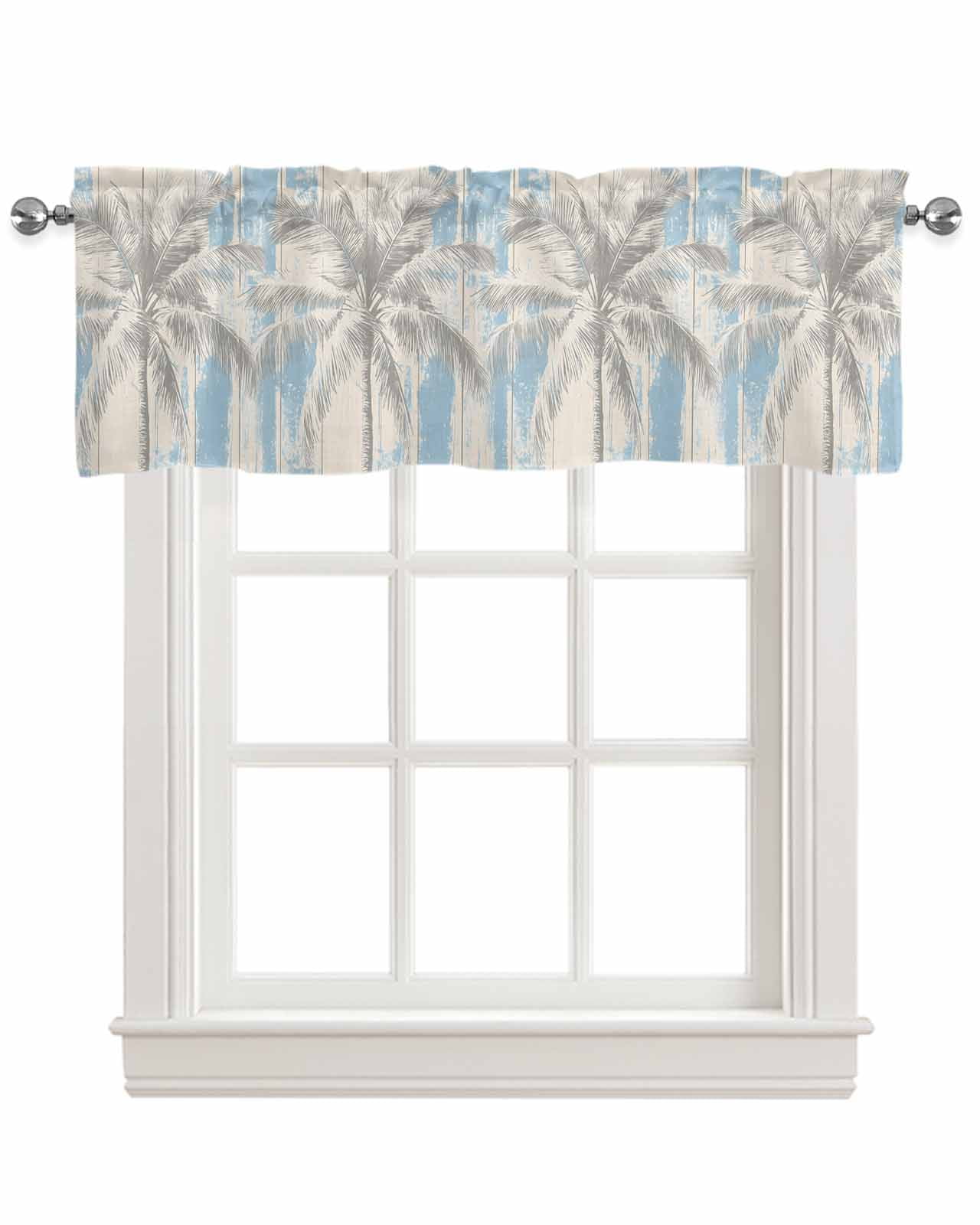 Blue Gray Palm Tree Kitchen Valances for Windows Farmhouse Linen Window ...
