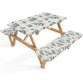 Blue Gray Picnic Table Cover with Bench Covers Eucalyptus Leaves Linen ...