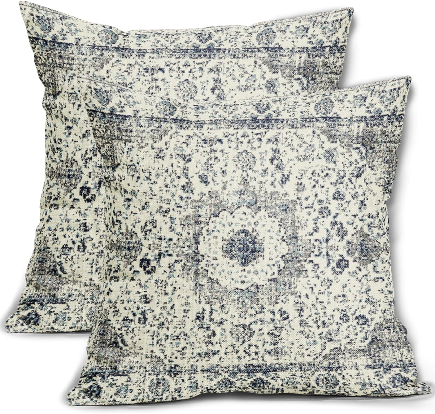 Blue Gray Pillow Covers 16x16 Set of 2 Boho Ethnic Carpet Grey Cream Print Rustic Decorative ...