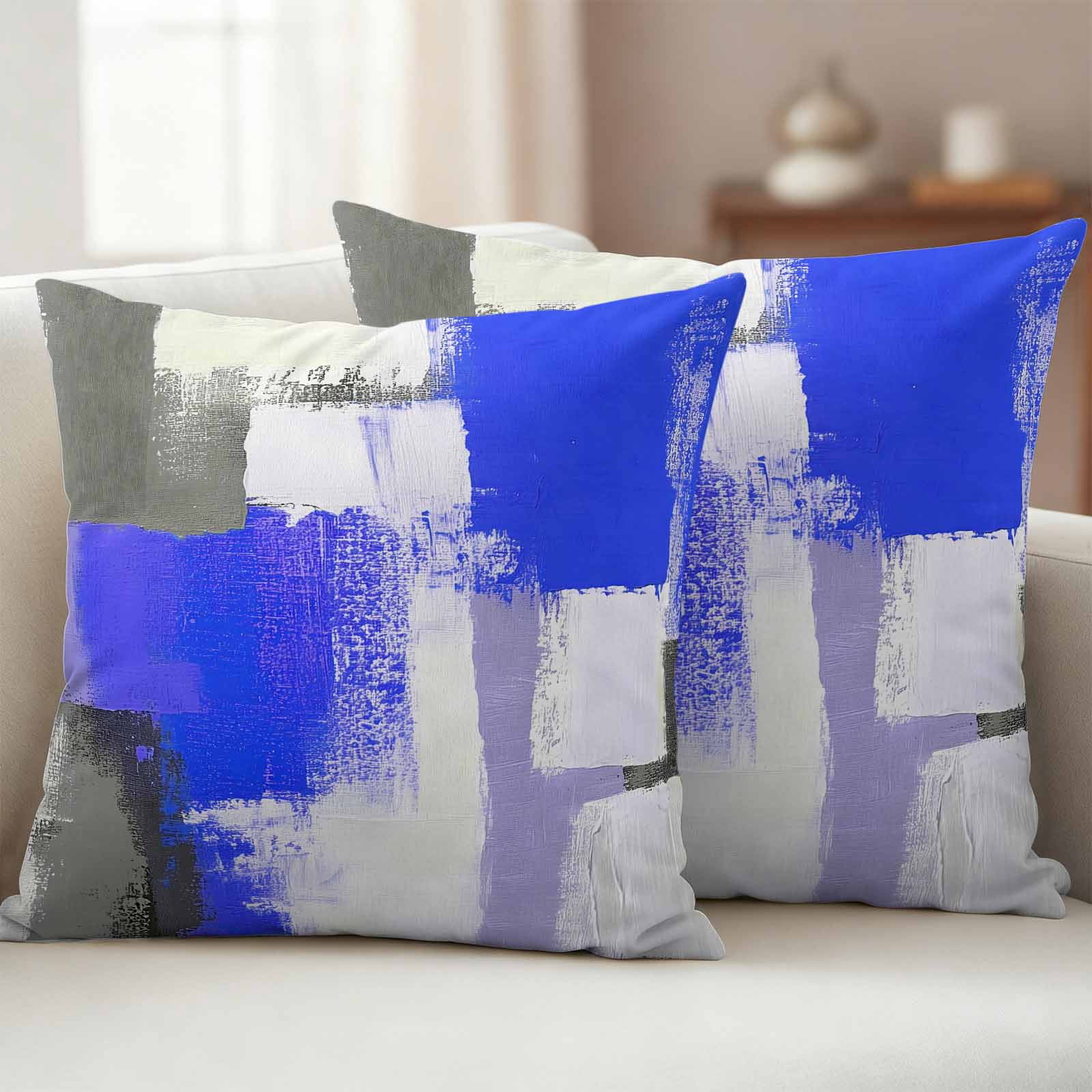 Blue Gray Pillow Covers 2 Pack Graffiti Art Color Blocks Abstract ...