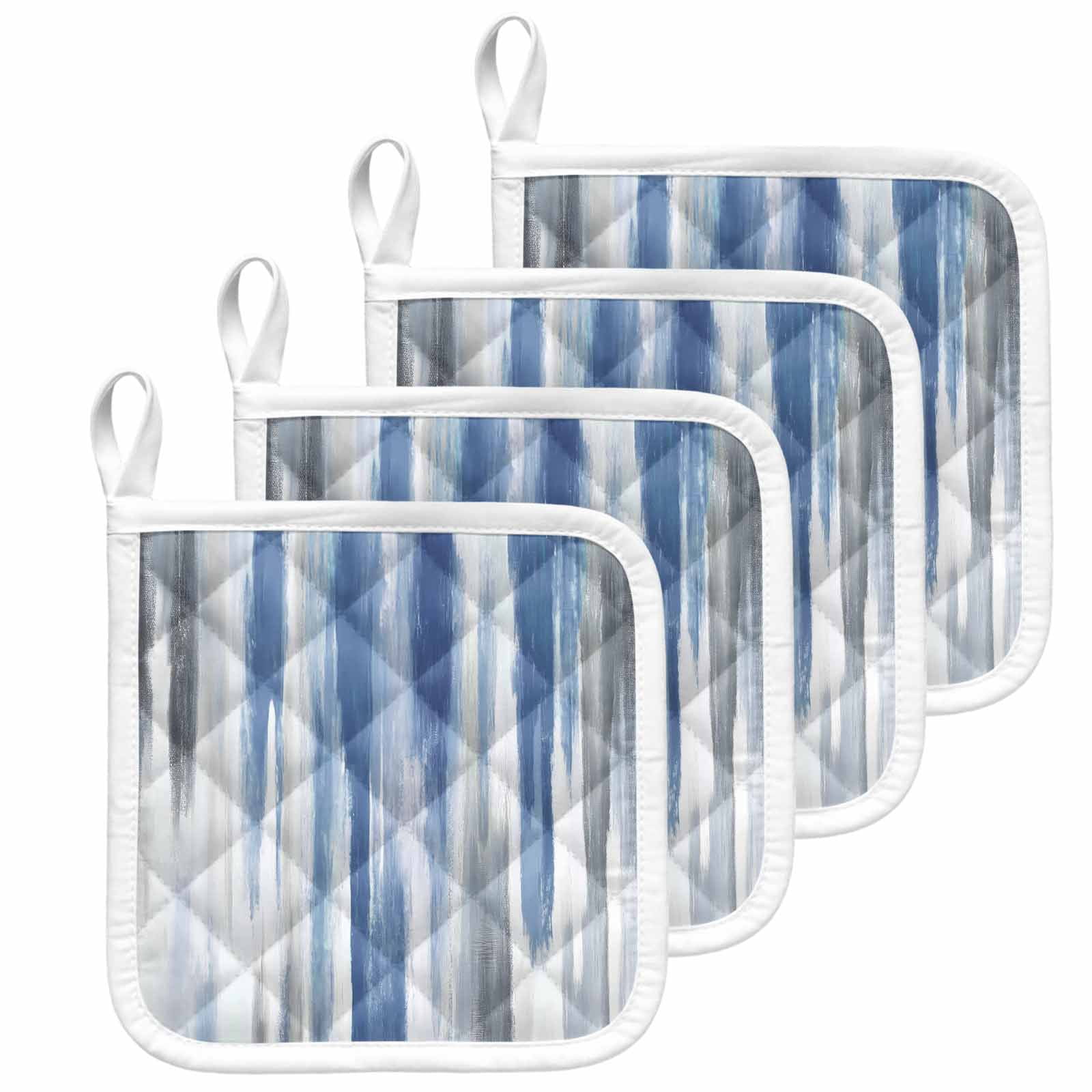 Blue Gray Pot Holders for Kitchen Heatproof Potholder, 4 Pack Modern ...
