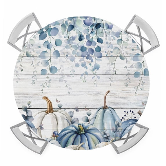Blue Gray Pumpkins Fall Round Tablecloth for 55-60 Inch Tables,Fitted ...