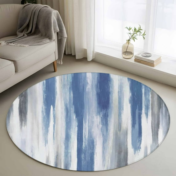Blue Gray Round Rug 3ft Washable Circle Entryway Rugs Non Slip Modern ...