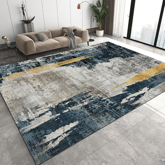Blue Gray Shabby Area Rug For Bedroom, Retro Texture Large Low Pile ...