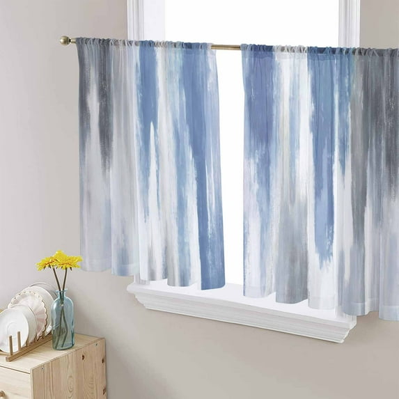 Blue Gray Sheer Curtains 54 Inches Length 2 Panels Set, Window Sheer ...