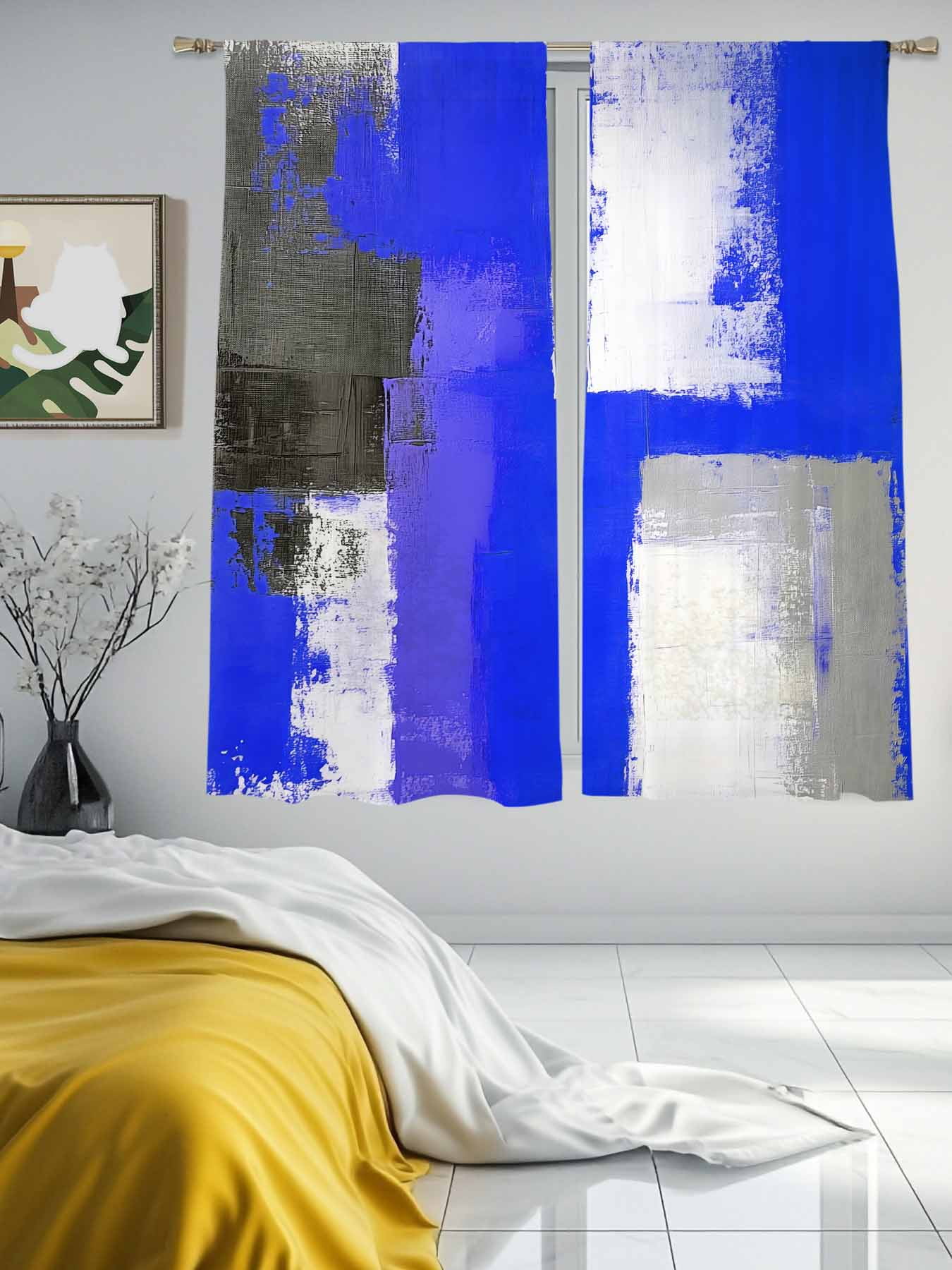Blue Gray Sheer Curtains 63 inches Long 2 Panels Set Graffiti Art ...