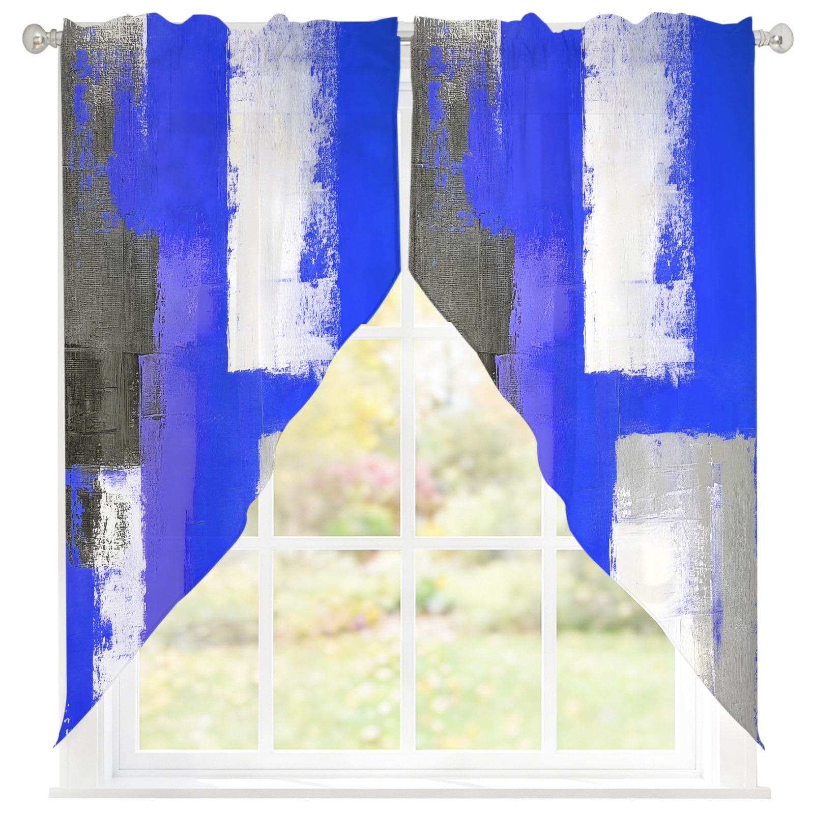 Blue Gray Sheer Curtains Swag Valances for Windows Graffiti Art ...