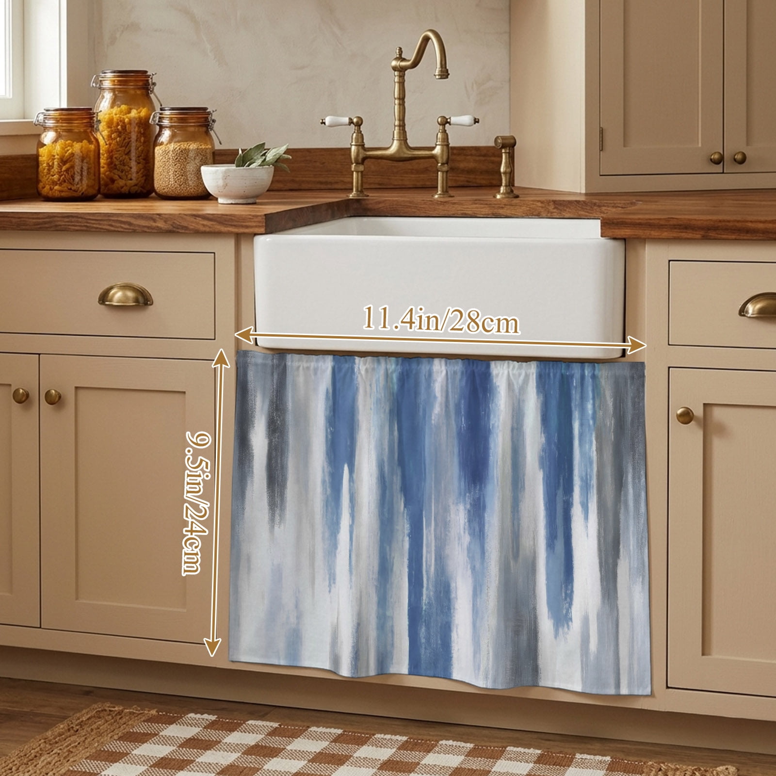 Blue Gray Small Cabinet Curtains 10"W x 11"L, Modern Simple Abstract ...