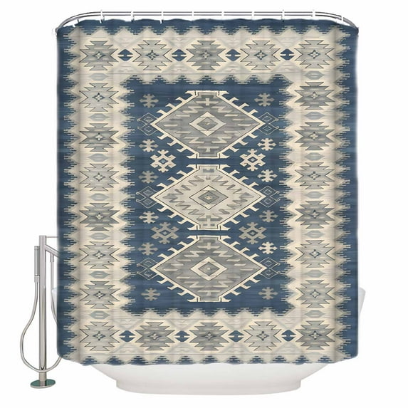 Blue Gray Southwest Bathroom Shower Curtains with 12 Hooks Polyester ...