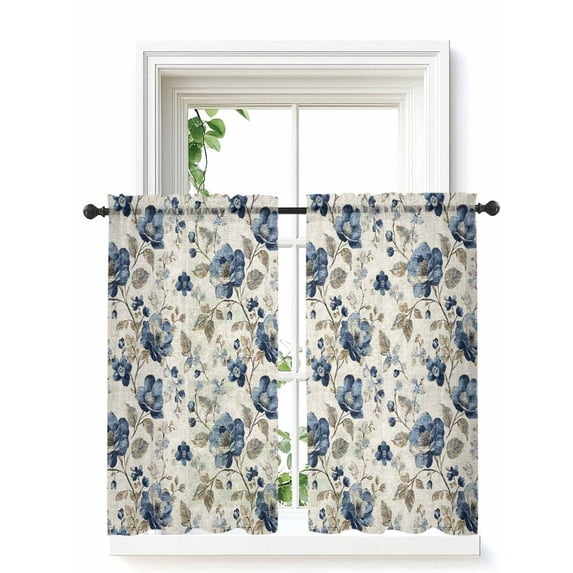 Blue Gray Spring Floral Curtains 54 Inch Length, Sheer Curtains for ...