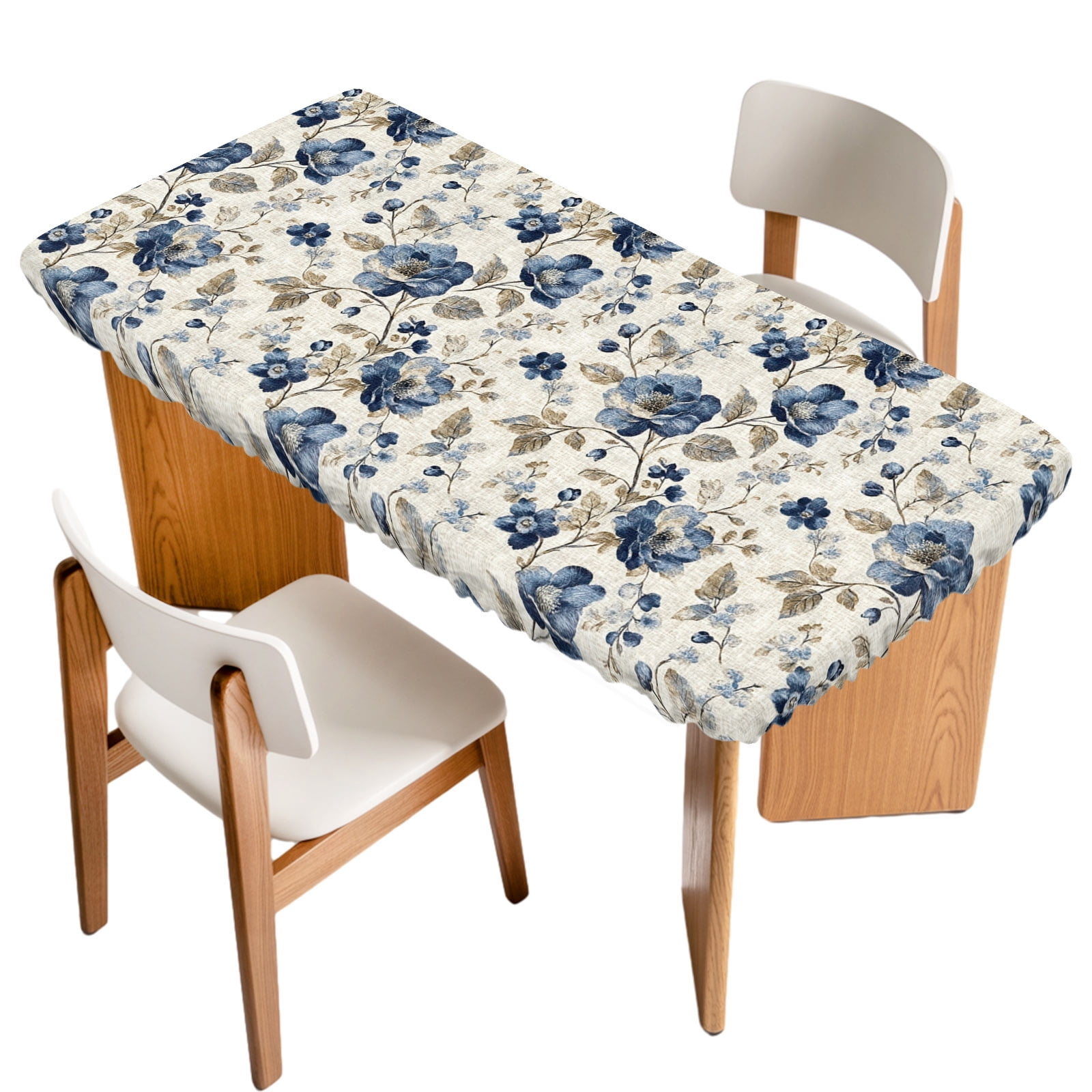 Blue Gray Spring Floral Fitted Rectangle Tablecloth 24" x 36" Vintage ...