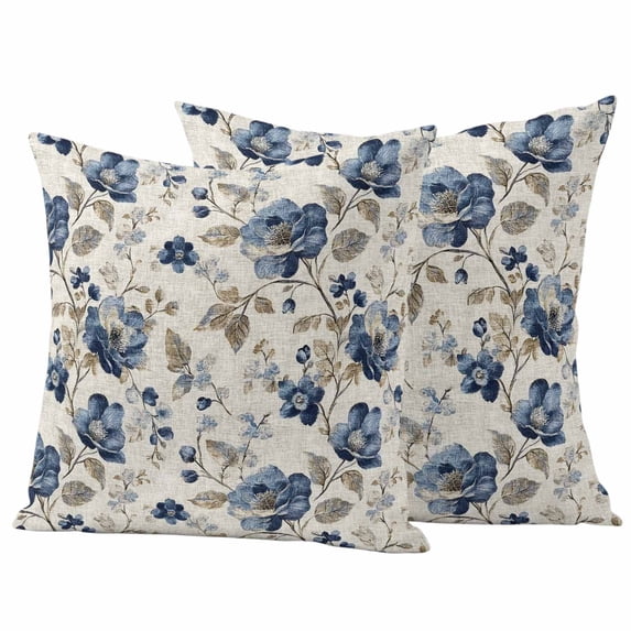 Blue Gray Spring Floral Outdoor Pillow Covers 24"x24" Set of 2 ...