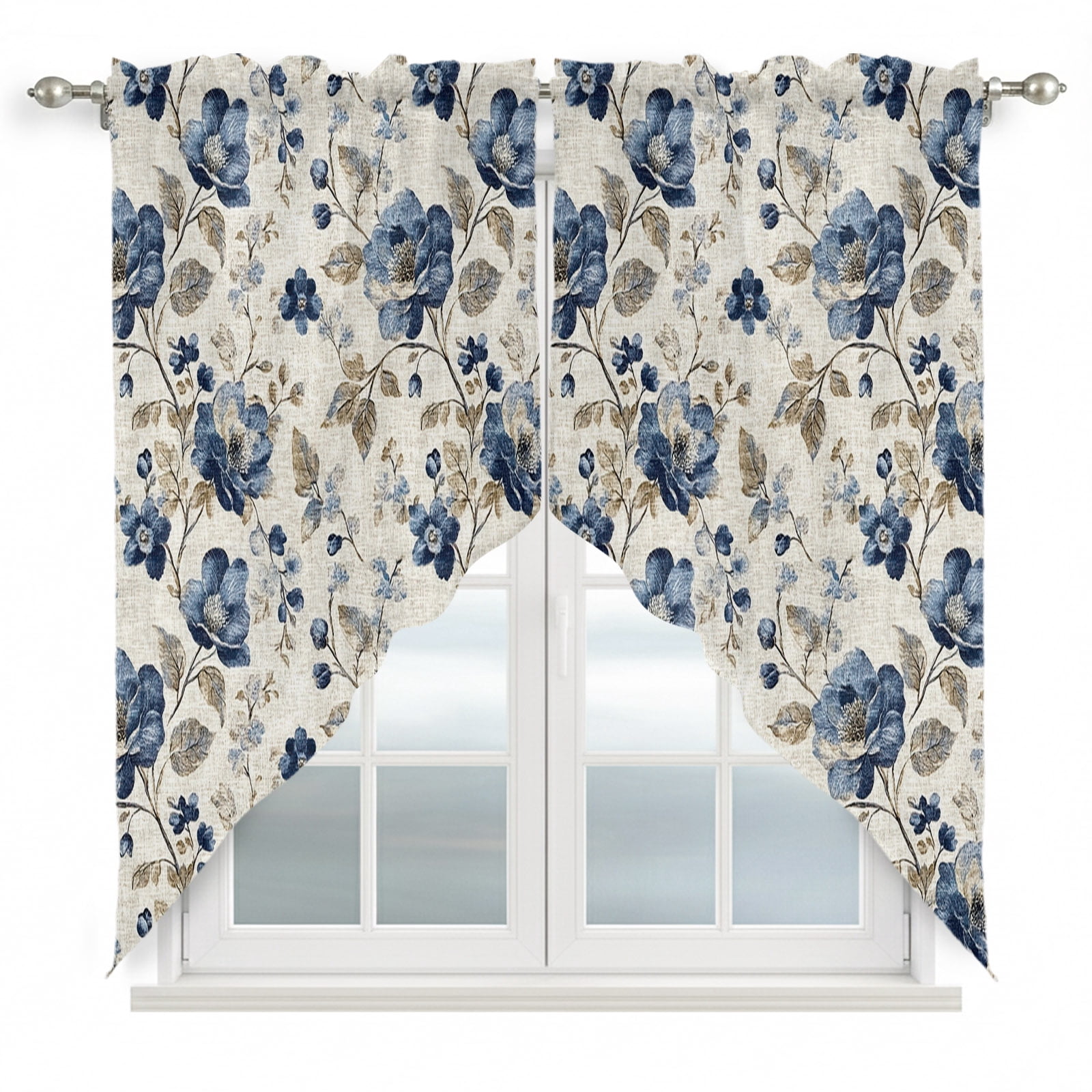 Blue Gray Spring Floral Swag Valances for Windows 36 inches Long ...