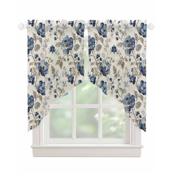 Blue Gray Spring Floral Swag Valances for Windows, Vintage Botanical ...