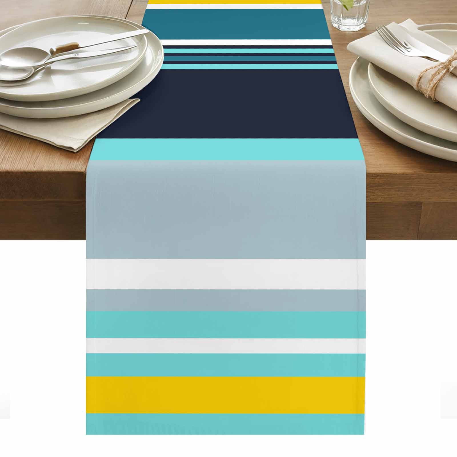 Blue Gray Stripe Table Runner - 108 Inch Long, Kitchen Dining Table ...