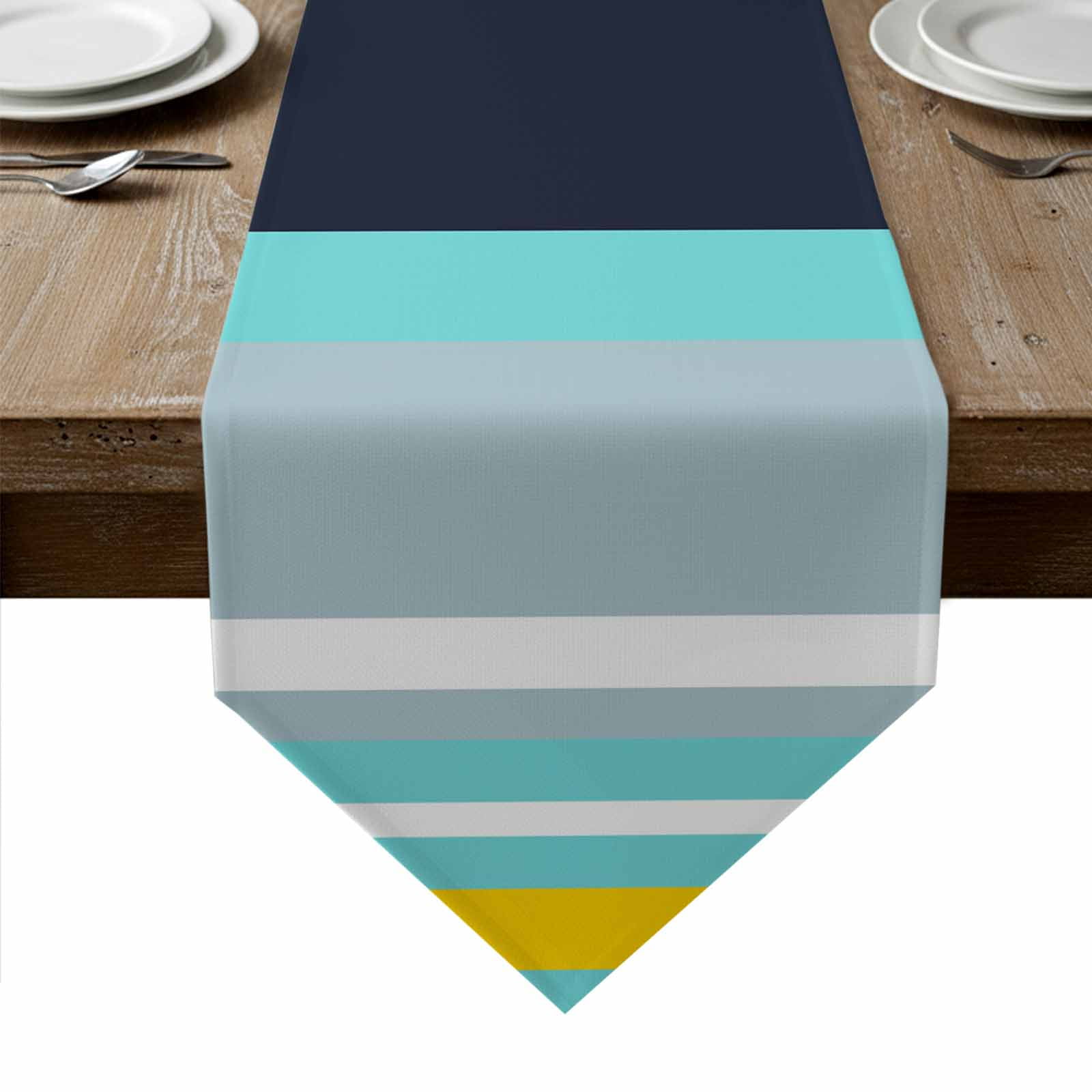 Blue Gray Stripe Table Runner Linen Burlap Table Runner 120 Inches Long ...