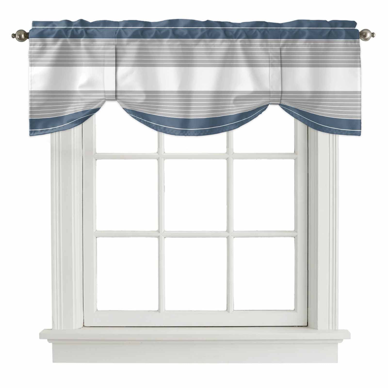 Blue Gray Stripe Tie Up Valance Curtains Gradient Line Adjustable Light ...