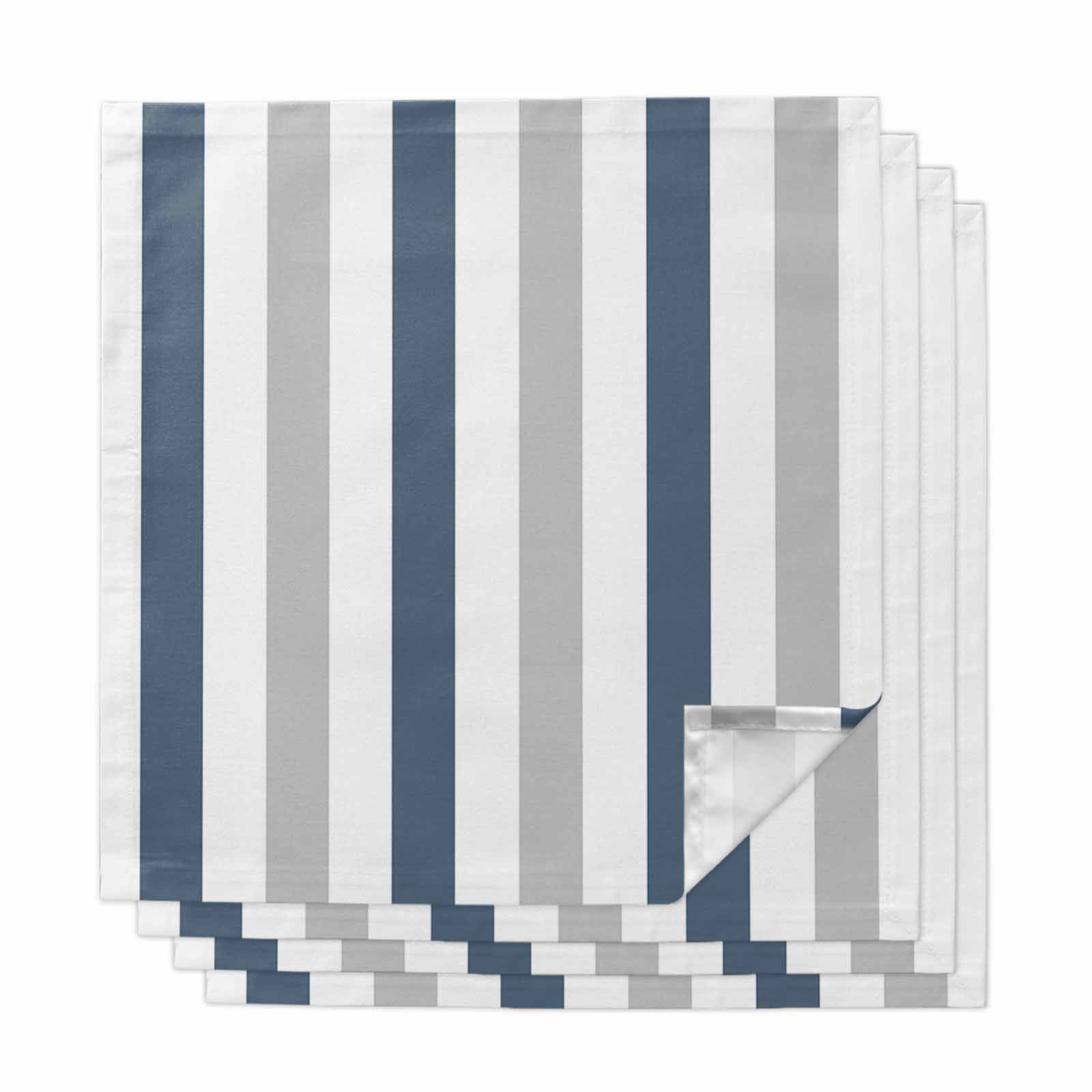 Blue Gray Striped Cloth Napkins, Farmhouse Stripe Art Washable and ...
