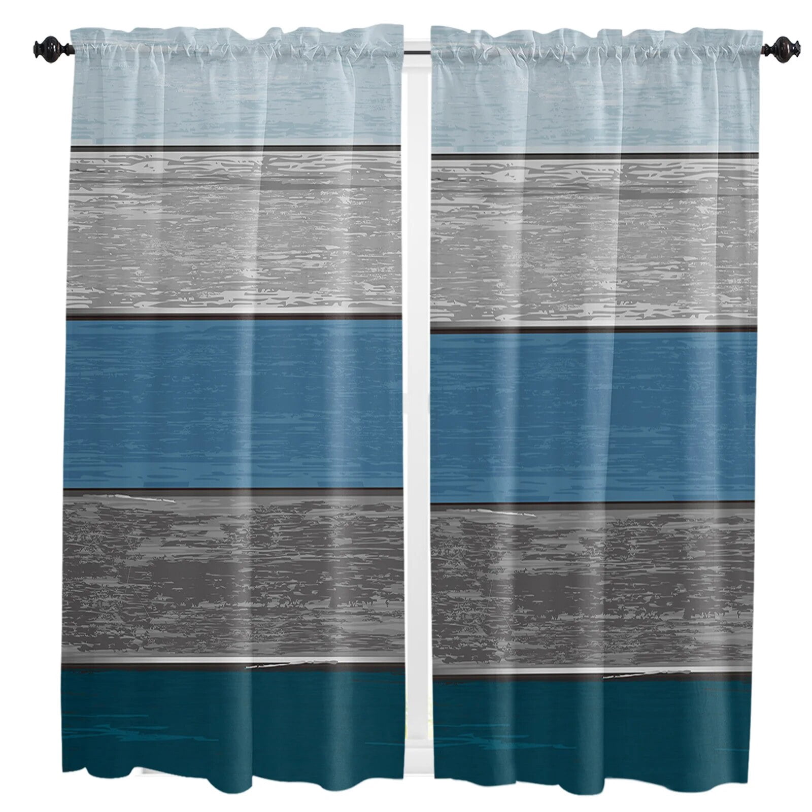 Blue Gray Striped Gradient Small Curtain Rod Pocket Short Curtains Half ...