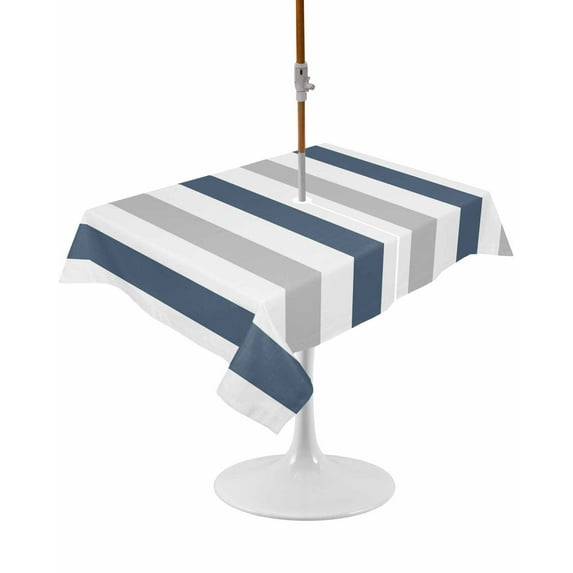 Blue Gray Striped Rectangle Outdoor Tablecloth, Waterproof Table Cloth ...