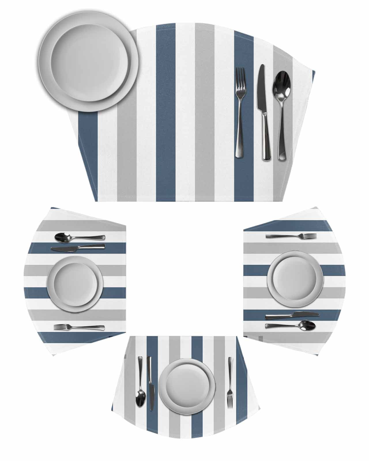 Blue Gray Striped Round Table Placemats Set of 6 Wedge Placemats ...