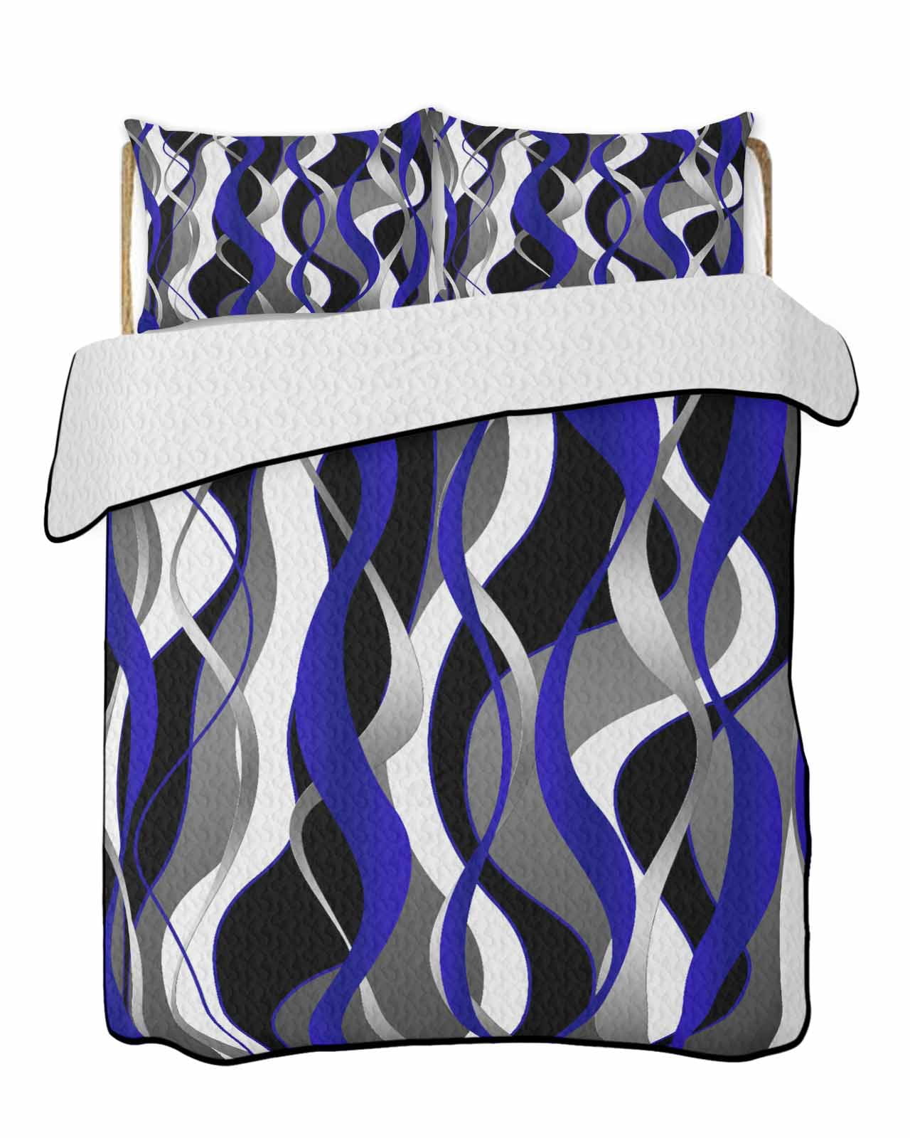 Blue Gray Stripes 3 Pieces Quilt Set, 1 Quilt with 2 Shams, Abstract ...