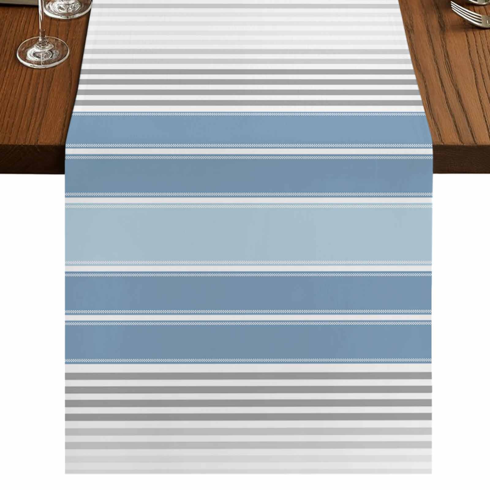 Blue Gray Stripes 36 Inch Table Runner, Contemporary Minimalist ...