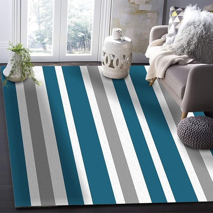 Blue And Gray Stripes Area Rug, Classic Colorful Blue Gray And White ...