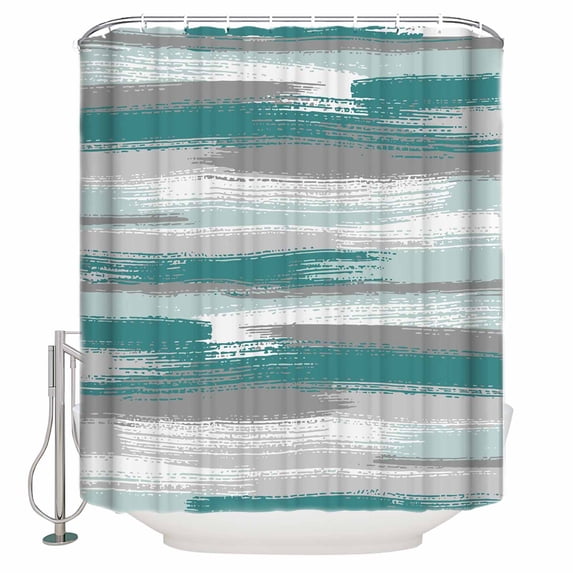 Blue Gray Stripes Bathroom Shower Curtains with 12 Hooks Polyester ...