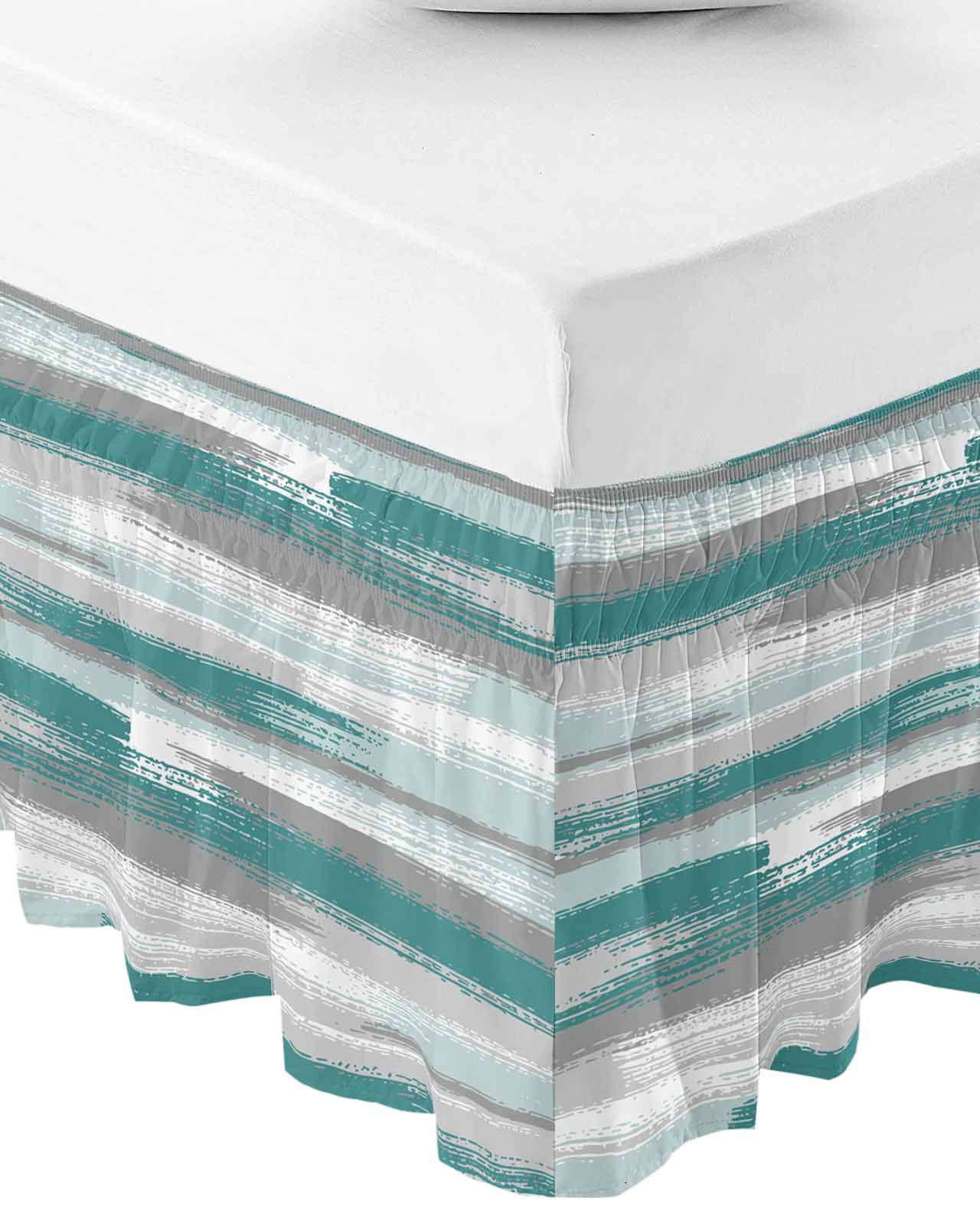 Blue Gray Stripes Bed Skirt Queen Size 18 Inch Drop, Wrap Around Bed ...