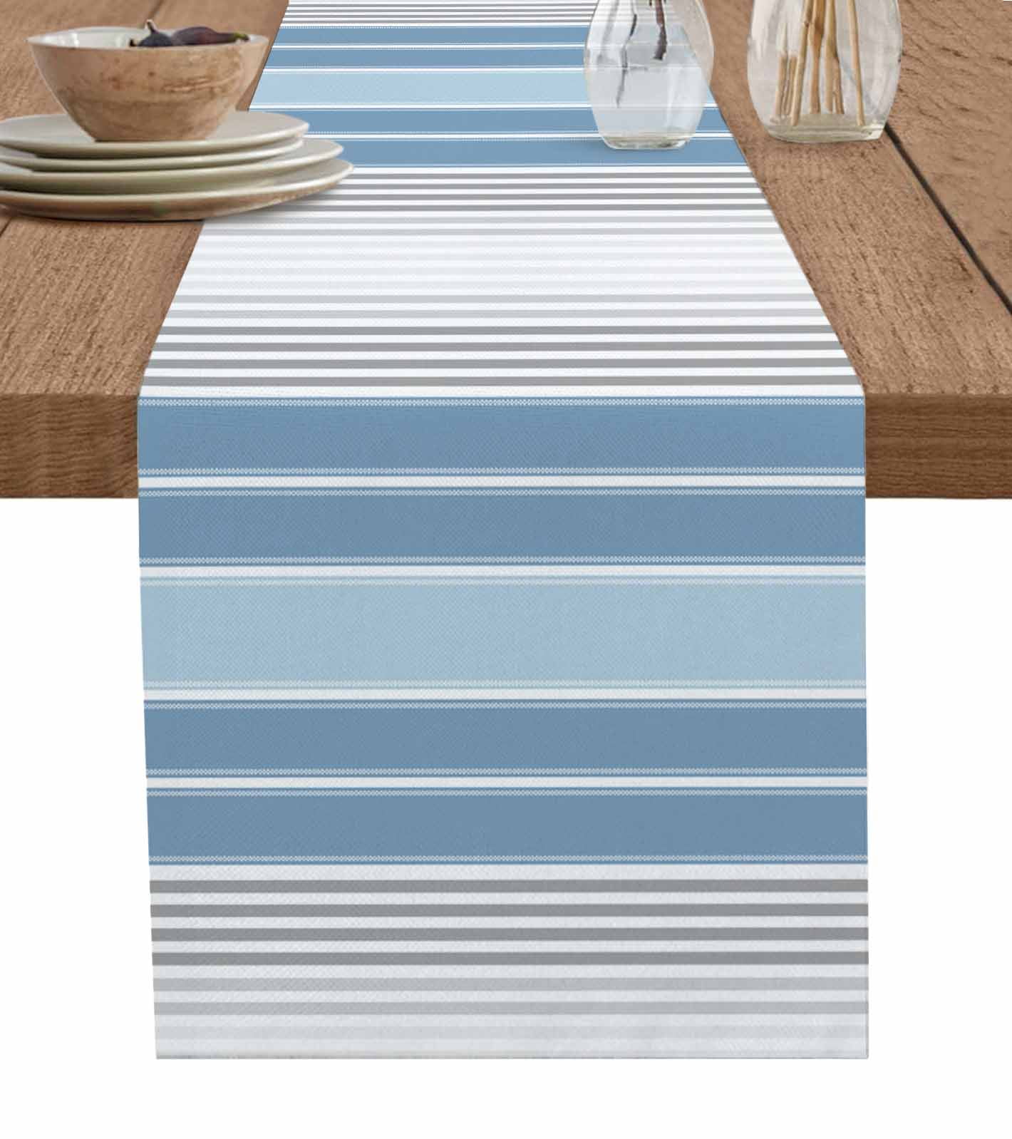 Blue Gray Stripes Burlap Cotton Table Runner 13x120 Inches Long ...