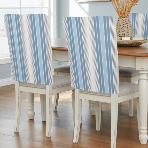 Blue Gray Stripes Chair Back Covers, Contemporary Minimalist Abstract ...