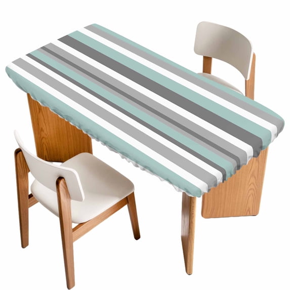 Blue-Gray Stripes Fitted Rectangle Tablecloth 24" x 50" Elastic Table ...